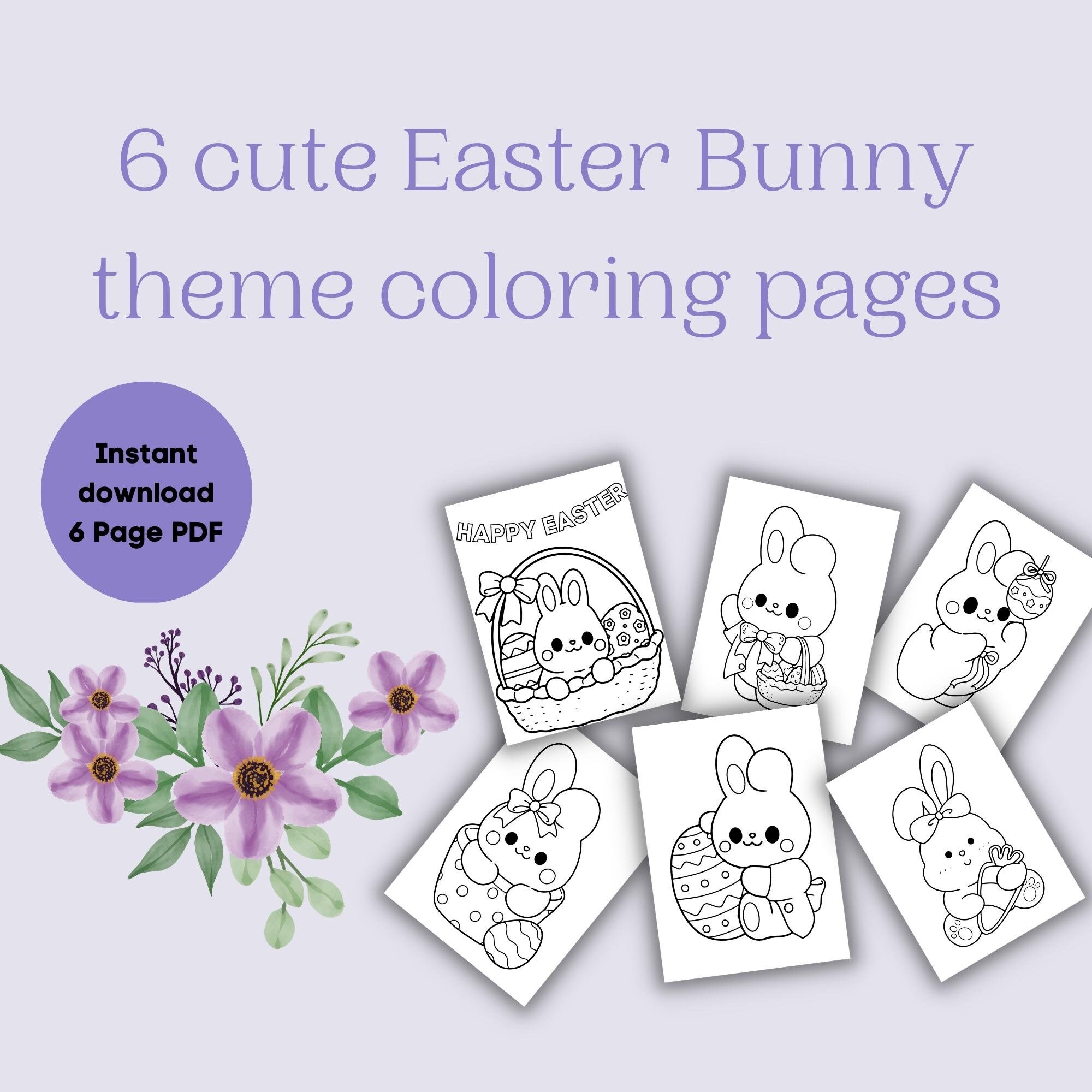 6 Cute Easter Bunny Themed Coloring Pages - Etsy