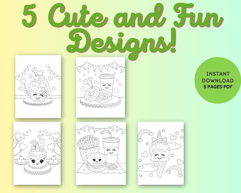 3 Cute Fun With Food Coloring Page Sets for Kids - Etsy