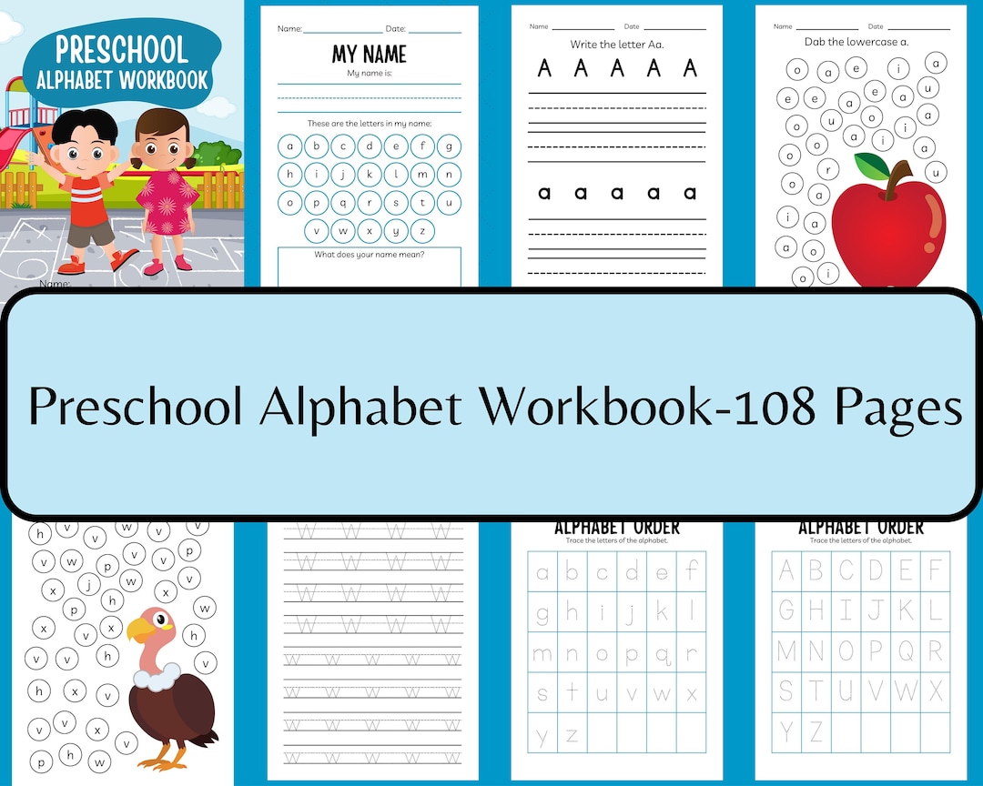 Preschool Alphabet Workbook- 108 Printable Worksheets - Etsy