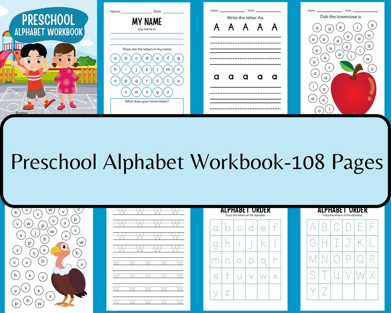 Preschool Alphabet Workbook- 108 Printable Worksheets - Etsy