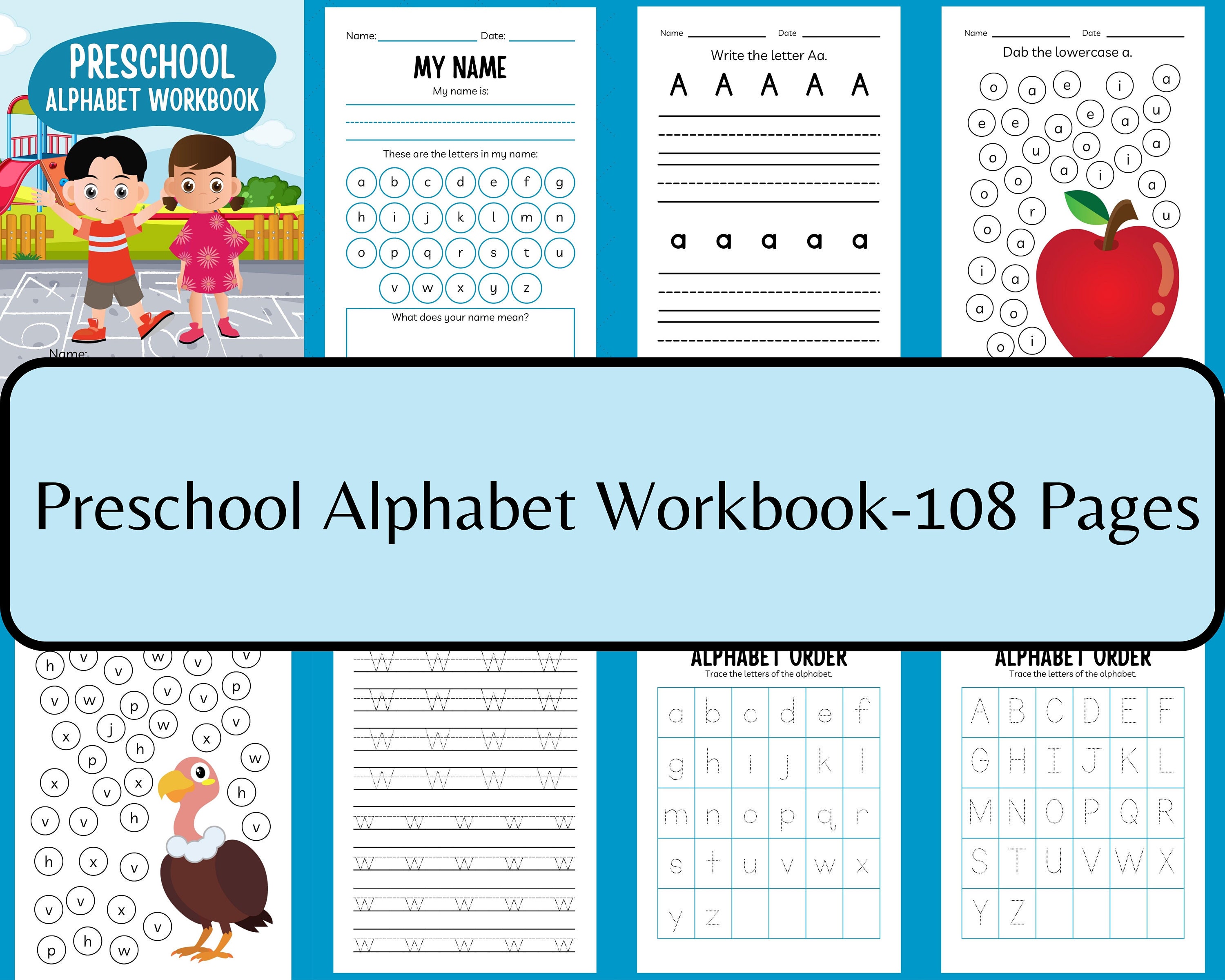 Preschool Alphabet Workbook 108 Printable Worksheets - Etsy