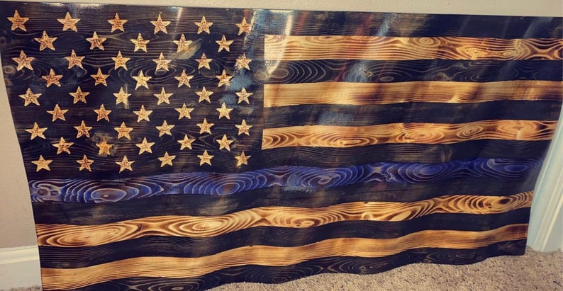 Handmade Thin Blue Line Wooden Wavy 3D Flag - Etsy