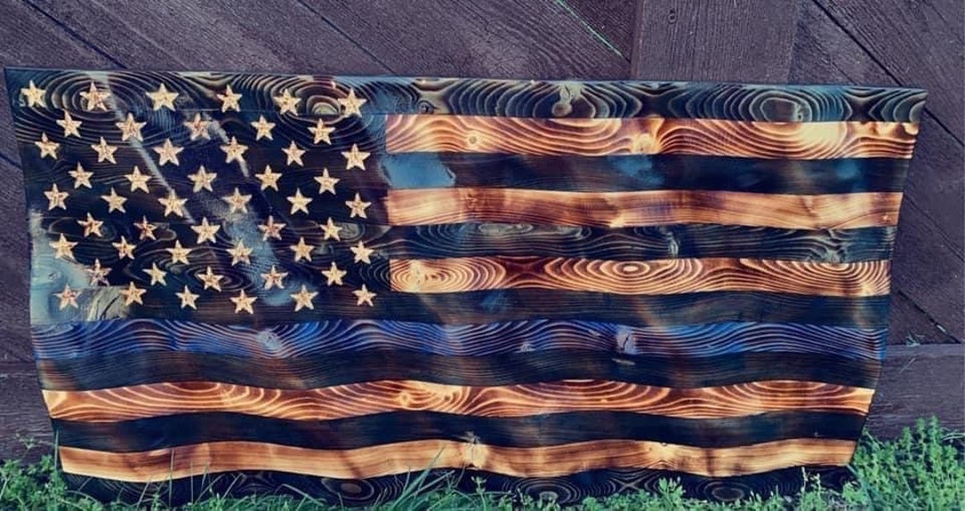 Handmade Thin Blue Line Wooden Wavy 3D Flag - Etsy