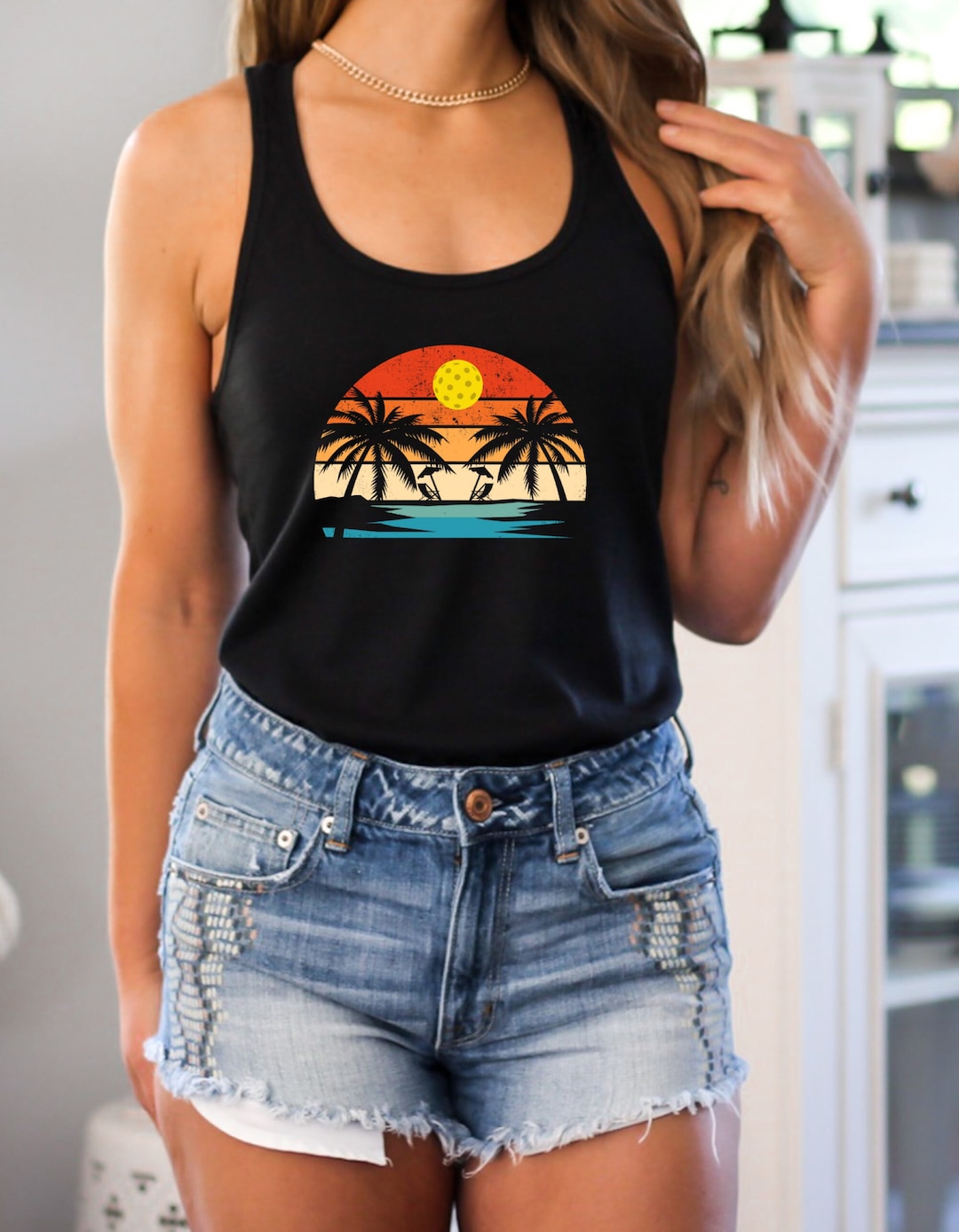 Beautiful Pickleball Sunset Women's Ideal Racerback Tank Super Cute ...