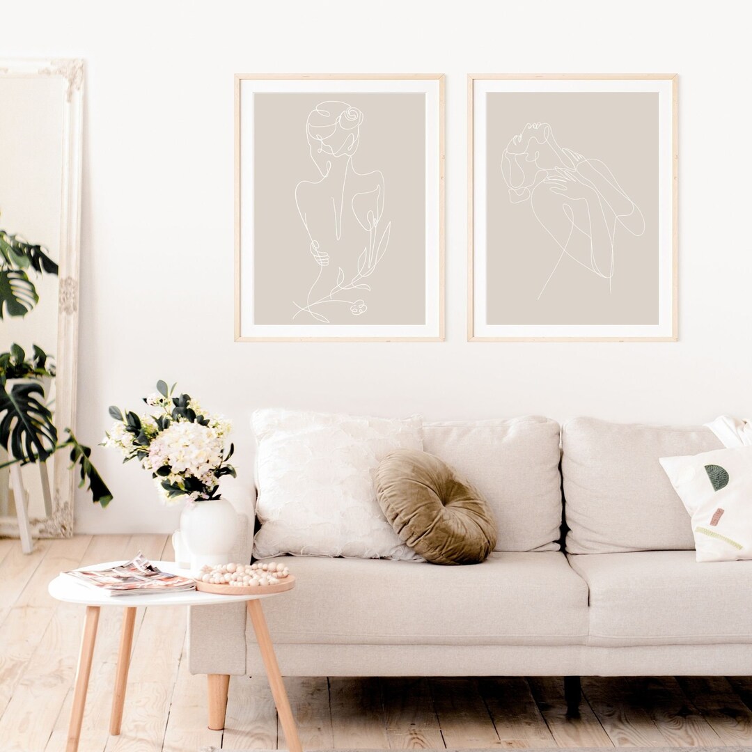 Set of 2 Digital Wall Decor Prints, Female Body Contour Line Art ...