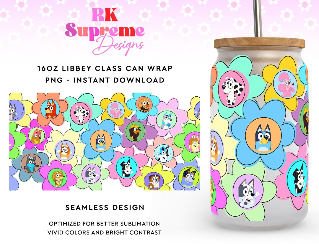 Bluey Dogs Friends Coffee Cups 16oz Libbey Glass Can Wrap PNG - Etsy ...