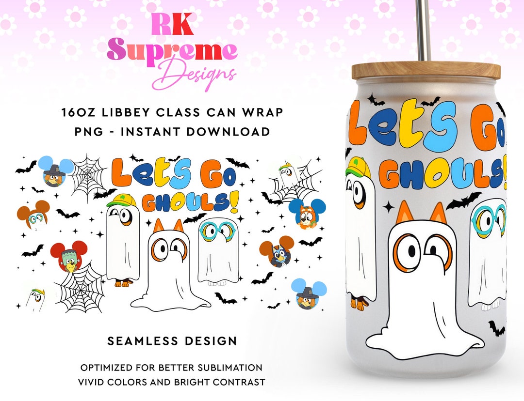 Bluey Dogs Halloween 16oz Libbey Glass Can Wrap Blue Dogs - Etsy