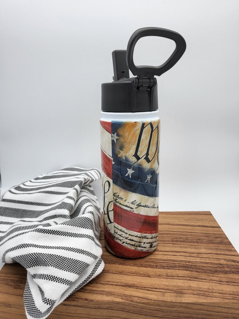 Patriotic Water Bottle, Flag With We the People, Constitution, 18 Oz ...