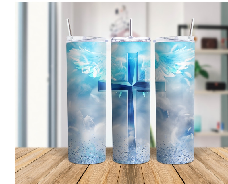 Cross With Angel Wings Tumbler With Duo Lids, Christian Tumbler ...