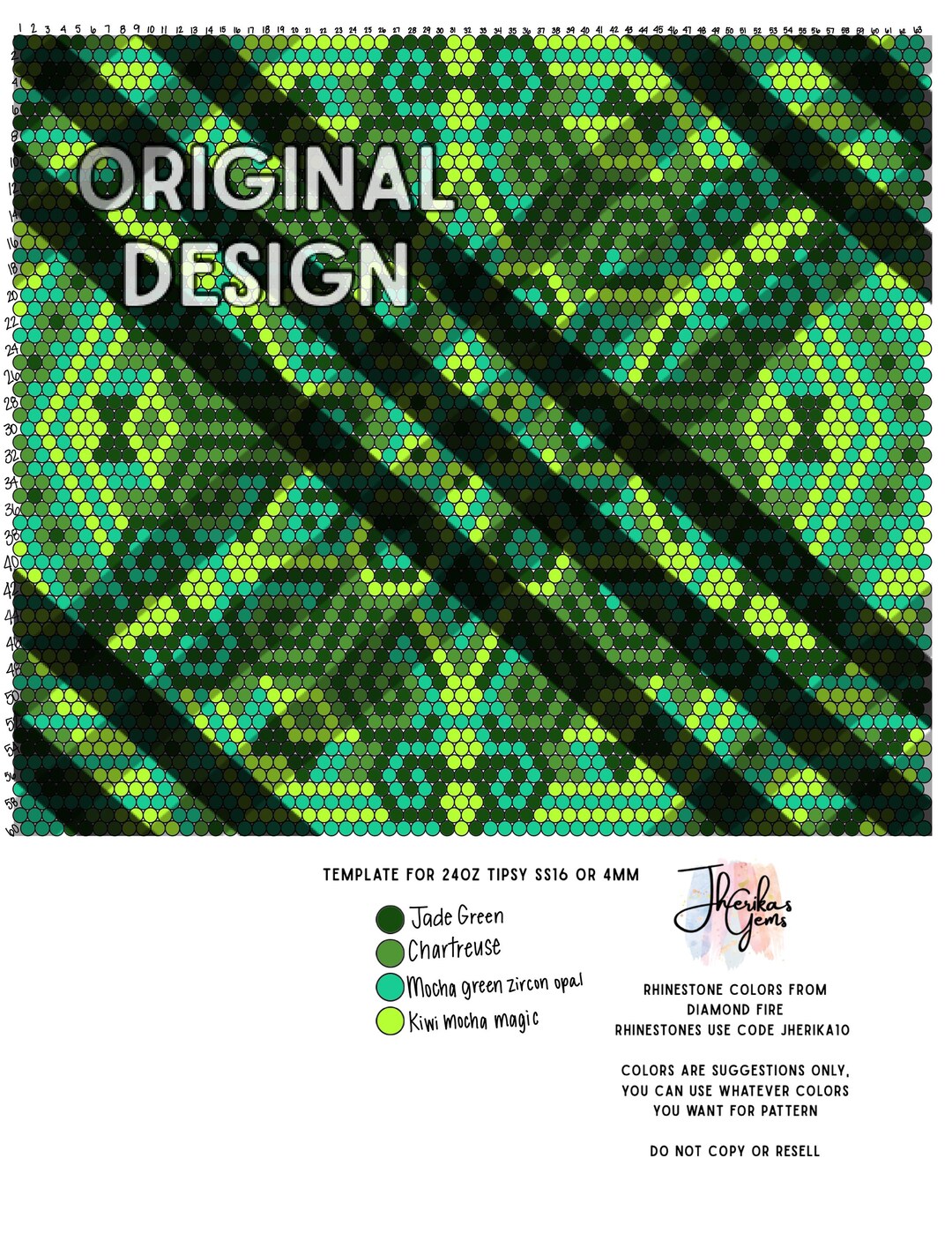 Green Starburst Rhinestone Pattern Template 24oz SS16 63×60 - Etsy
