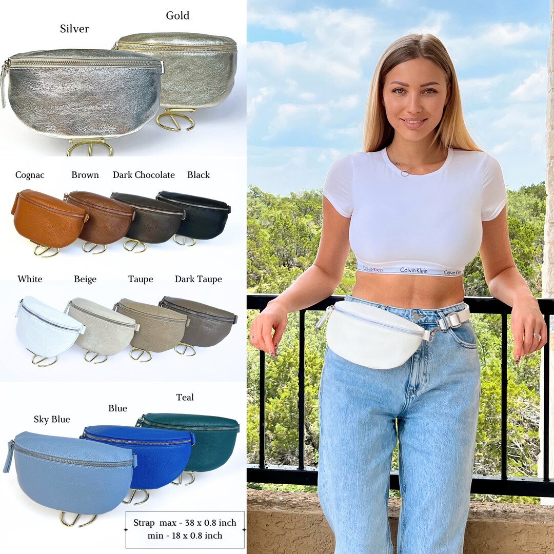 Italian Leather Fanny Pack in Gift Box Small Crossbody Bag Leather Belt ...