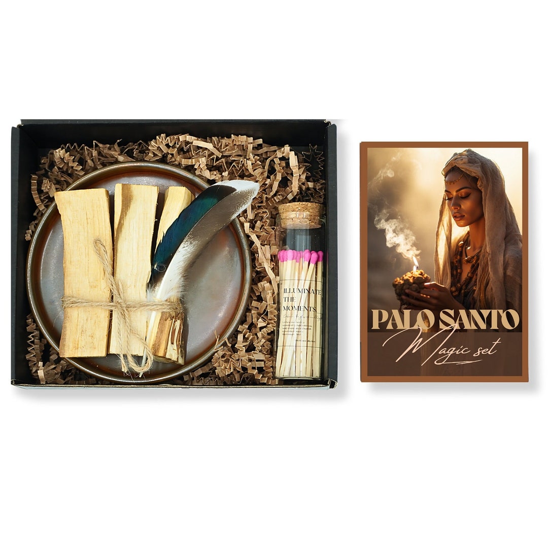 Fresh Palo Santo Gift Box From Peru, Matches in Glass Jar and Ceramic ...