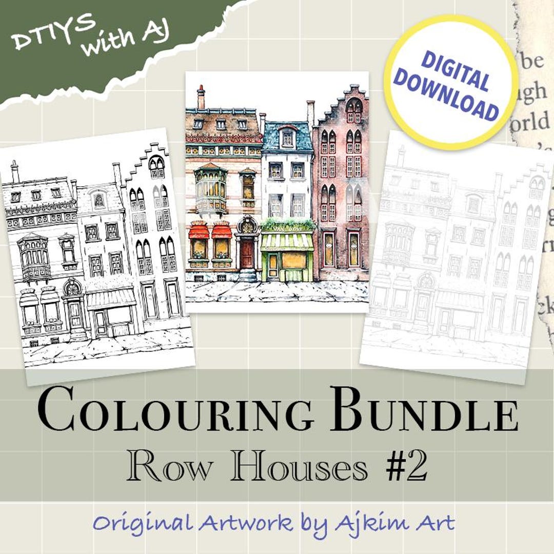 Colouring Bundle of Beautiful Row Houses #2. Original Sketches by Ajkim ...