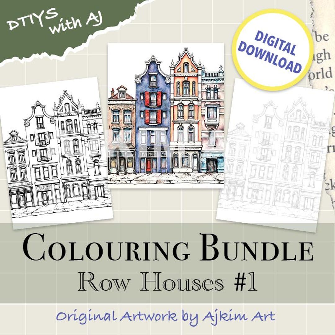 Colouring Bundle of Beautiful Row Houses #1. Original Sketches by Ajkim ...