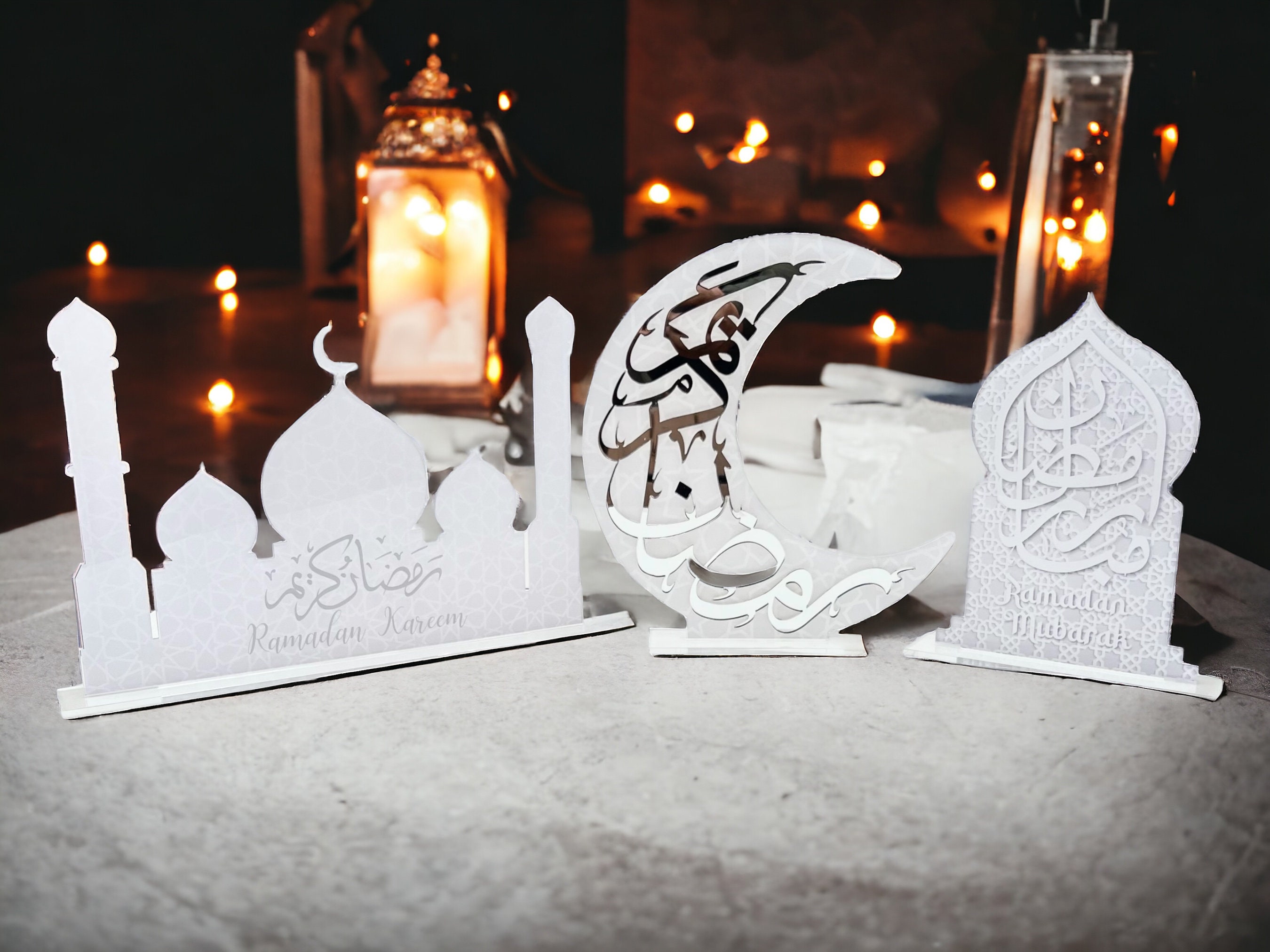 Ramadan Decor Acrylic Signs With Stand - Crescent Moon, Mosque, Ramadan ...