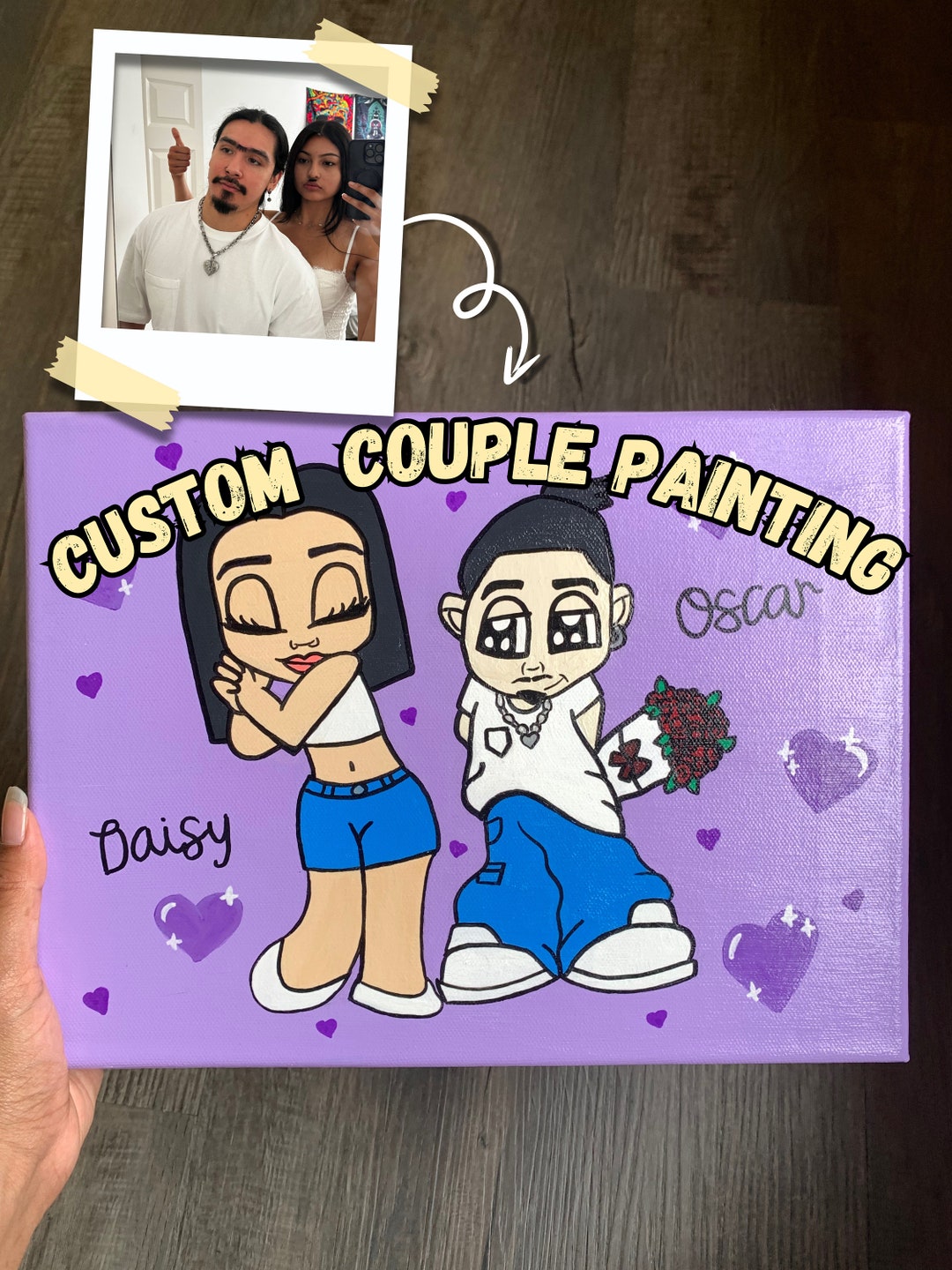 Custom Couple Painting Personalized Cartoon Drawing Canvas Gifts for ...