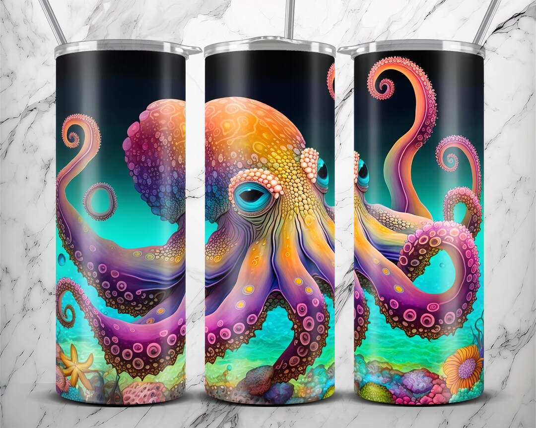 Octopus Tumbler Wrap Octopus Straight Tumbler Wrap PNG Colorful Octopus ...