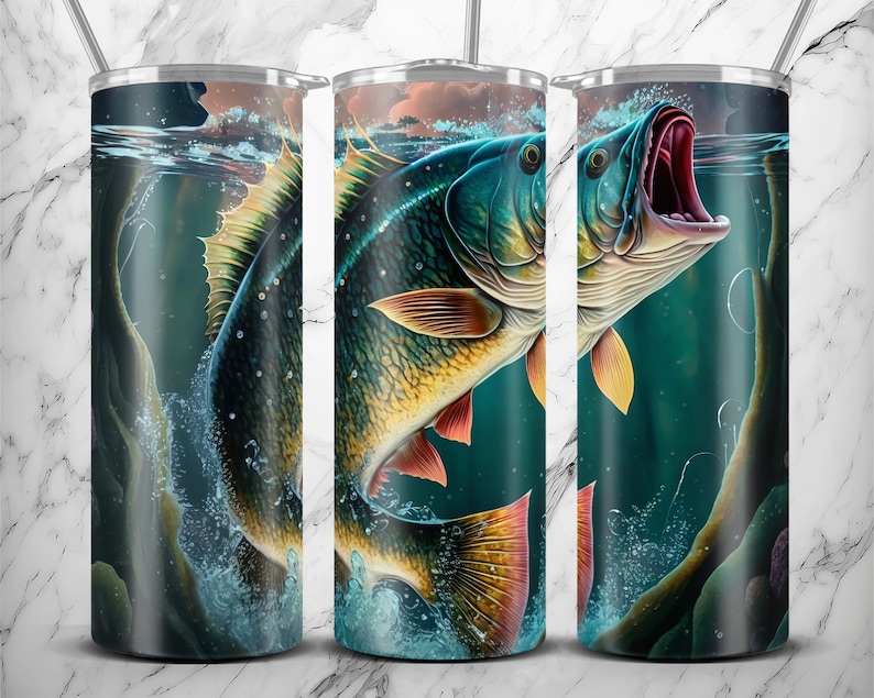 Bass Fish Tumbler Wrap Fishing Tumbler Wrap Straight Tumbler - Etsy