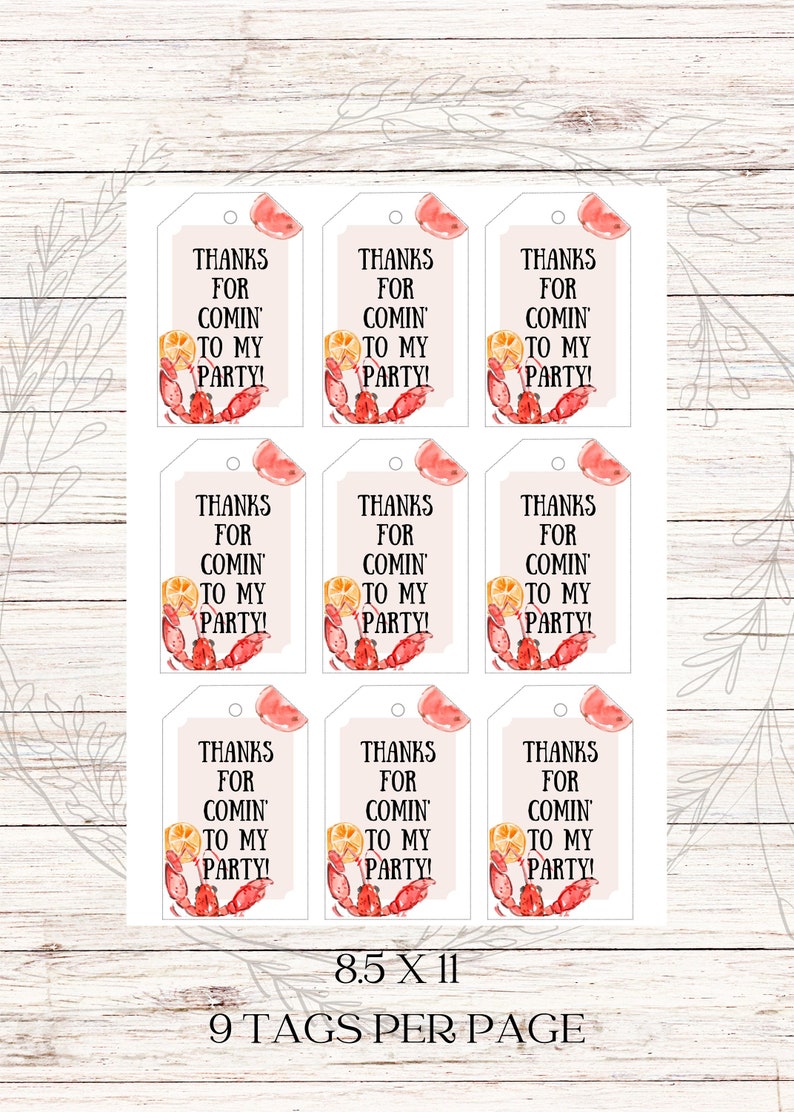 Crawfish Boil Favor Tags, Crawfish Party Favor Tags, First Birthday ...
