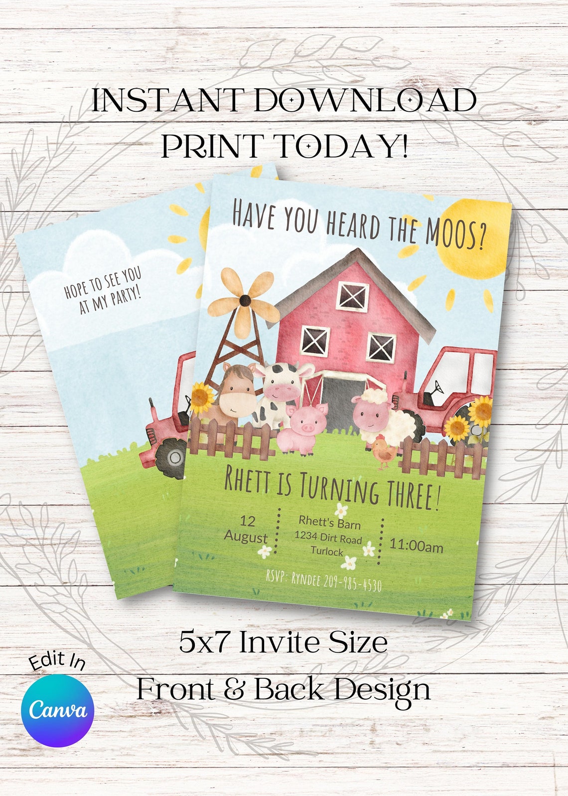 Farm Birthday Invite, Barn Birthday Invite, Cow Birthday, Farm Animal ...