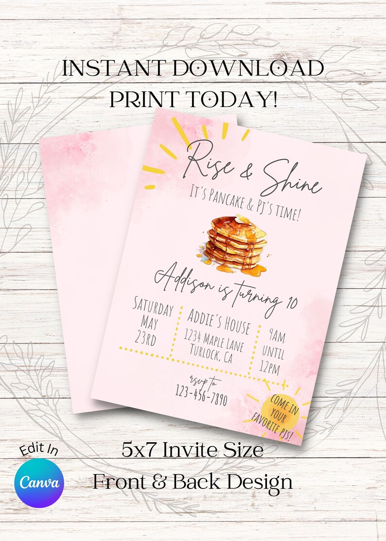 Pj's and Pancake Party Invitation, Rise and Shine Invitation, Pancake ...