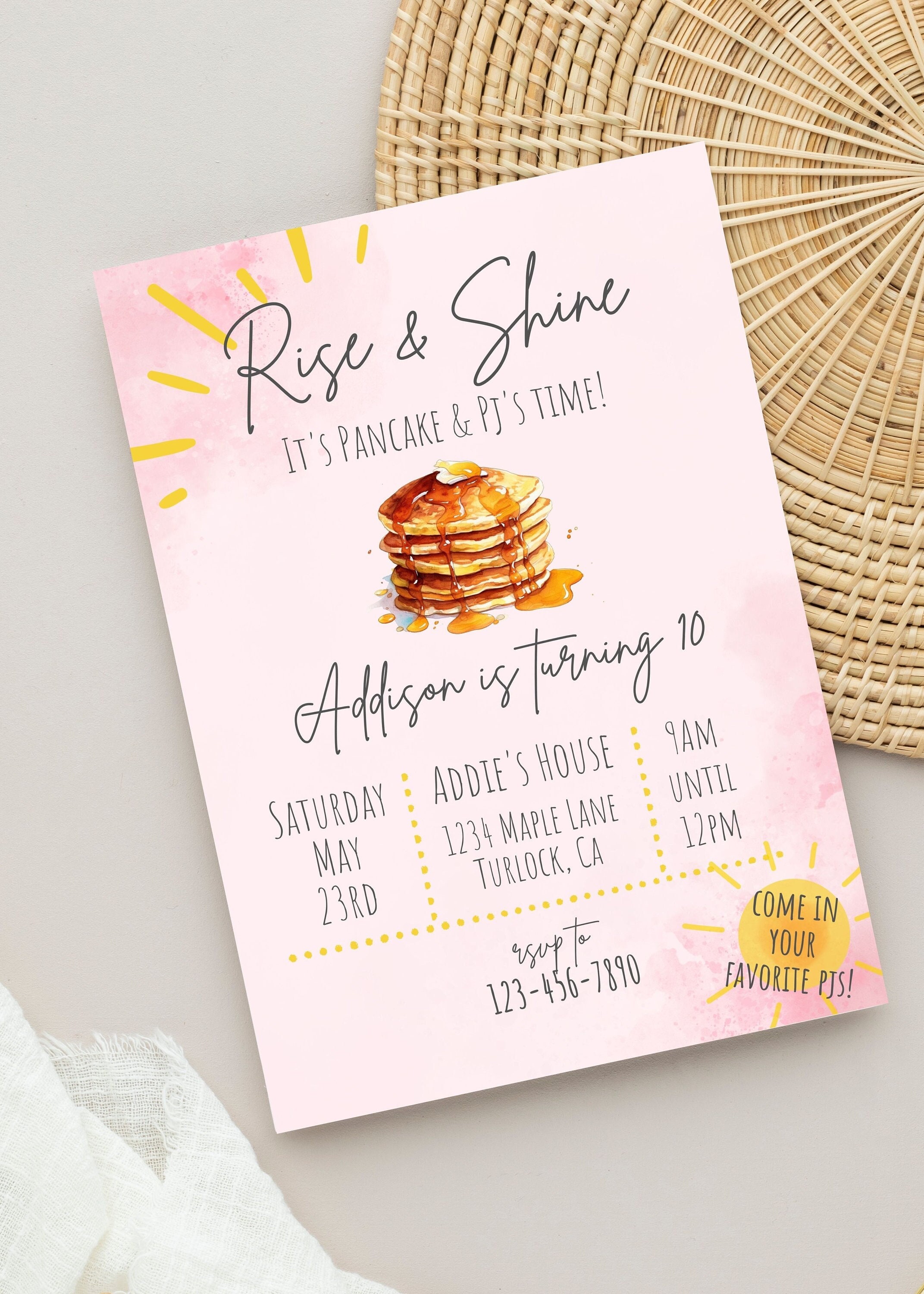 Pj's and Pancake Party Invitation, Rise and Shine Invitation, Pancake ...