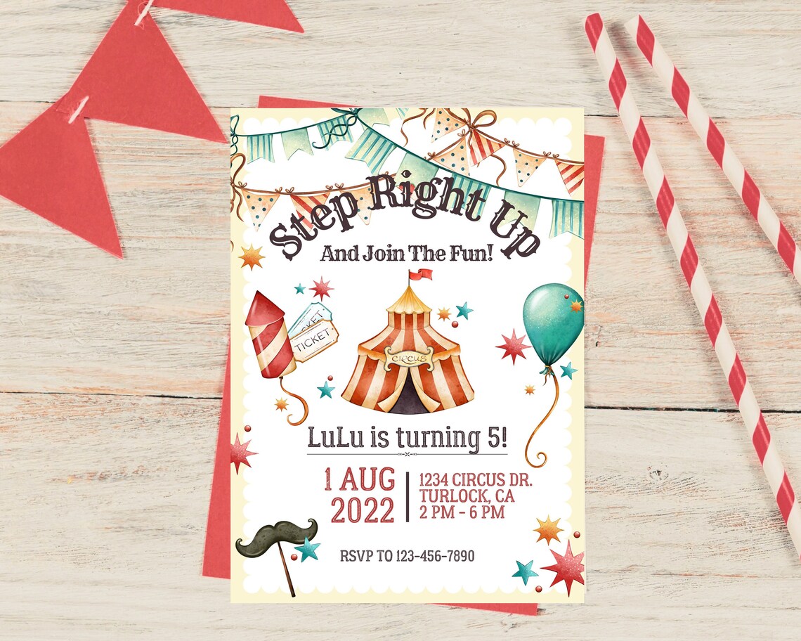 Circus Invitation, Carnival Invitation, Circus Birthday Invitation ...