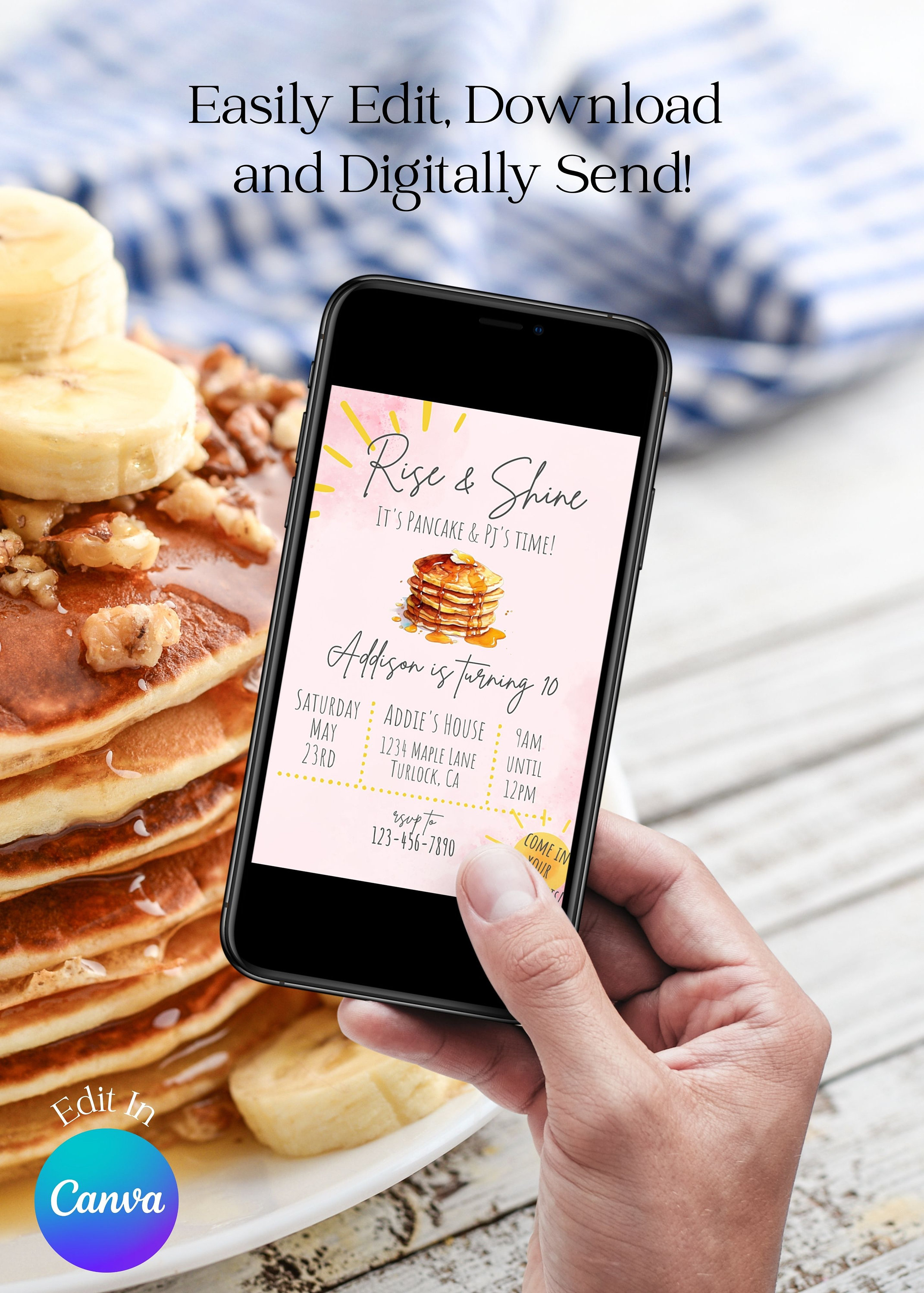 Pj's and Pancake Party Invitation, Rise and Shine Invitation, Pancake ...