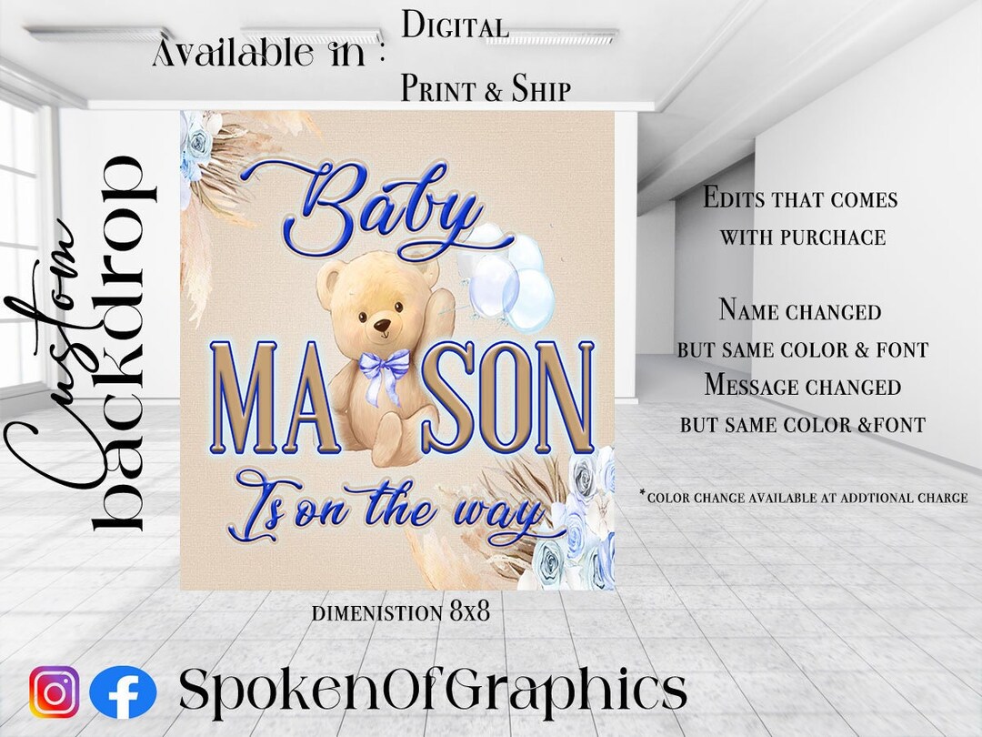 TEDDY BEAR BACKDROP, Boho Bear Balloons Pampas Grass Baby Shower ...