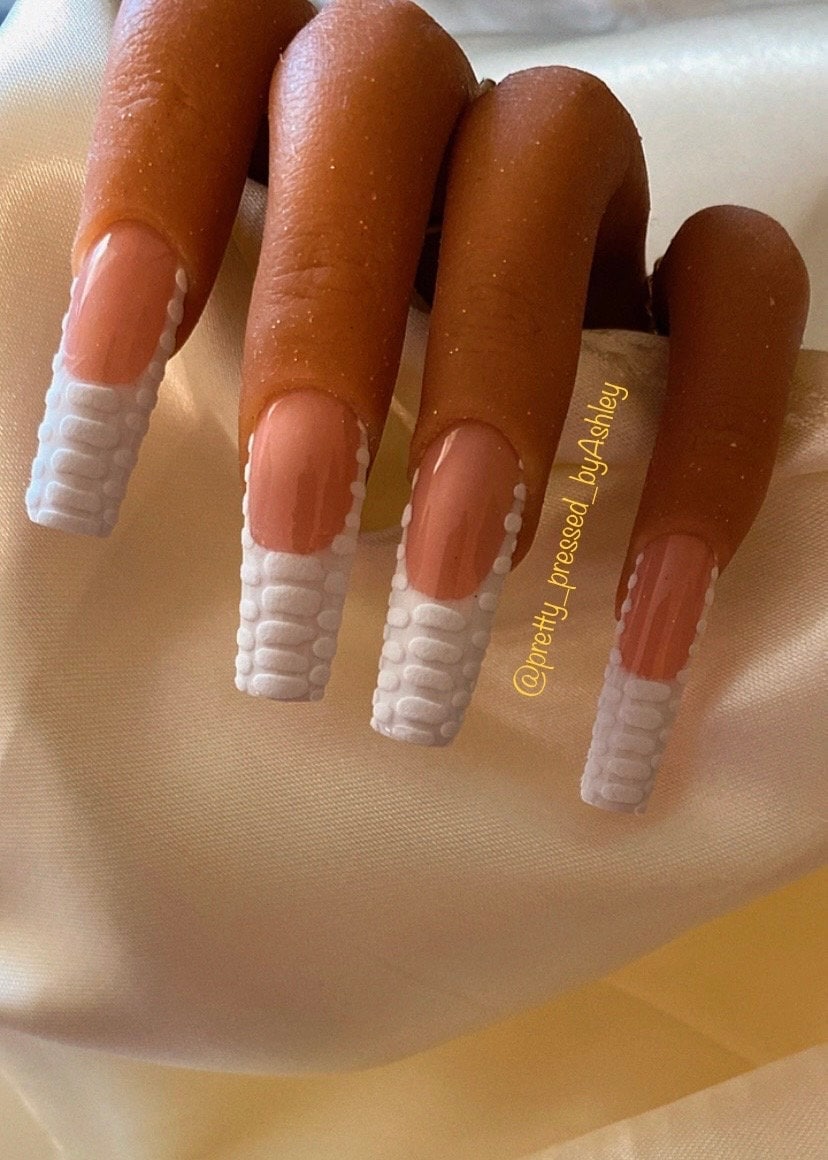 White Croc French Tips Gel Press on Nails Luxury Press Ons gel Nails ...