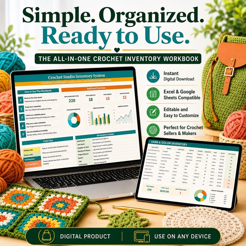 Crochet Inventory Tracker Spreadsheet | Yarn Stash Organizer | Crochet ...