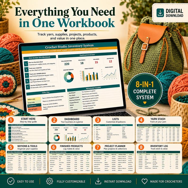 Crochet Inventory Tracker Spreadsheet | Yarn Stash Organizer | Crochet ...