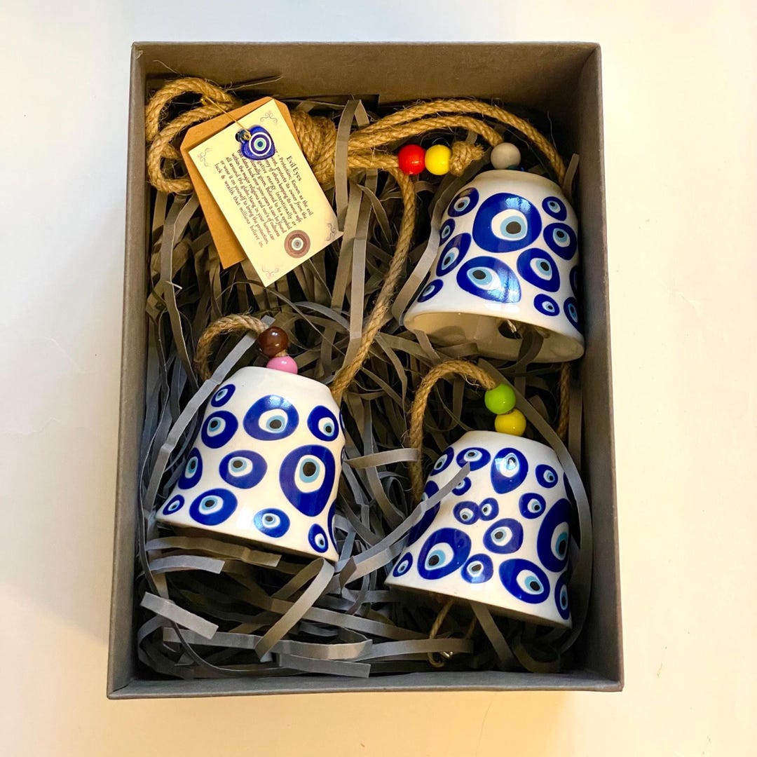 Evil Eye Ceramic Bell Set: Turkish Boho Wall Hanging Decor - Etsy UK