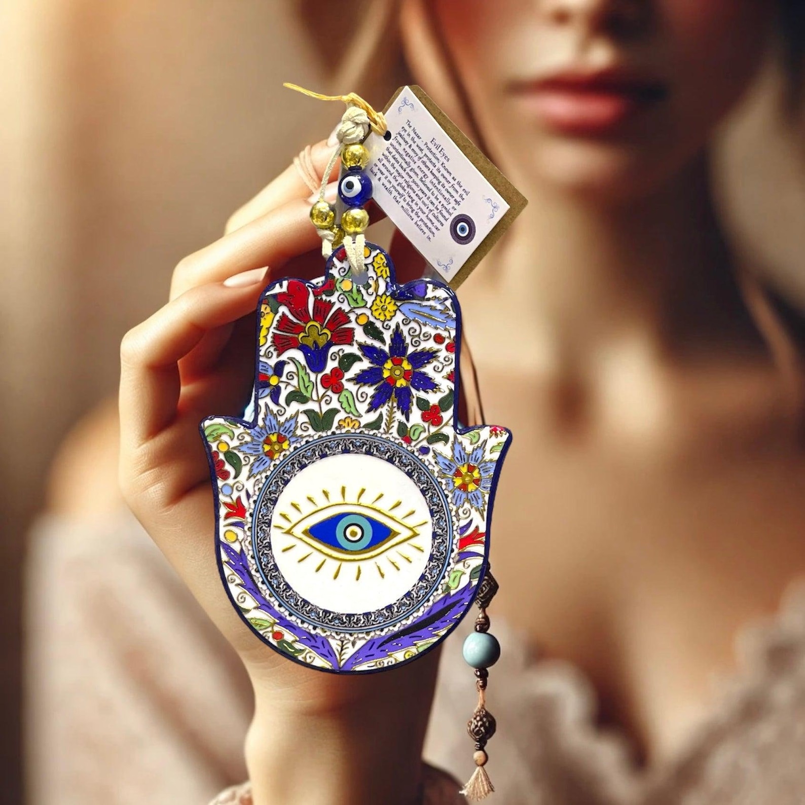 Ceramic Hamsa Wall Hanging Blue Eye Charm,good Luck Amulets Wall Art ...