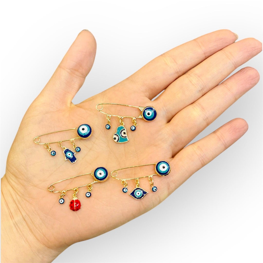 Blue Eye Safety Pin Cross Brooch With Loops,baby Shower Gift,baptism ...