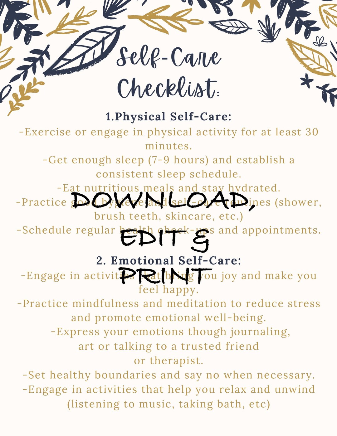 Self-care Checklist - Etsy