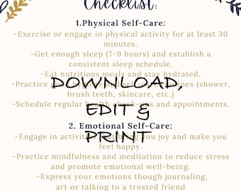 Self Care Checklist Ways to Take Care of Self Health and Wellness ...