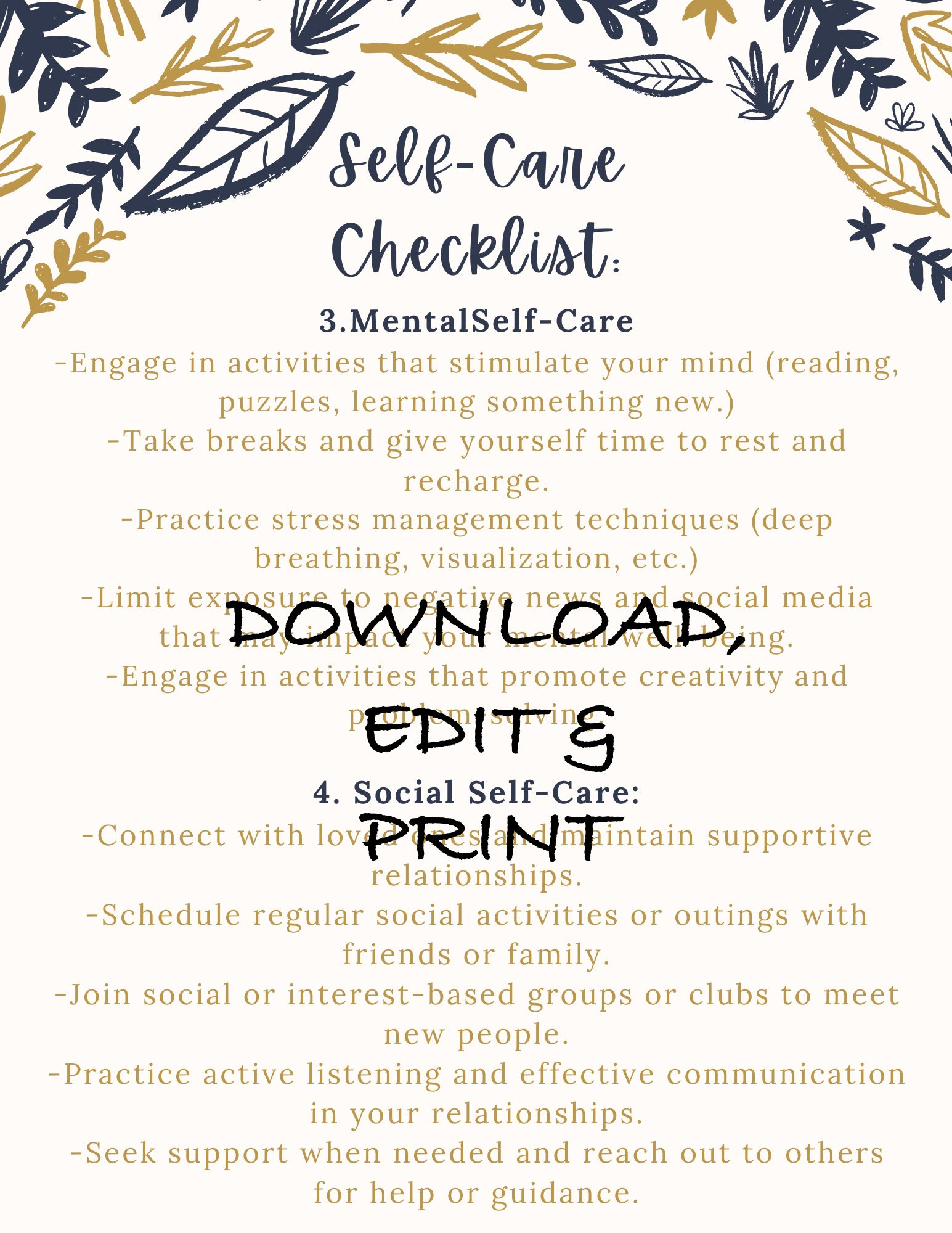 Self-care Checklist - Etsy
