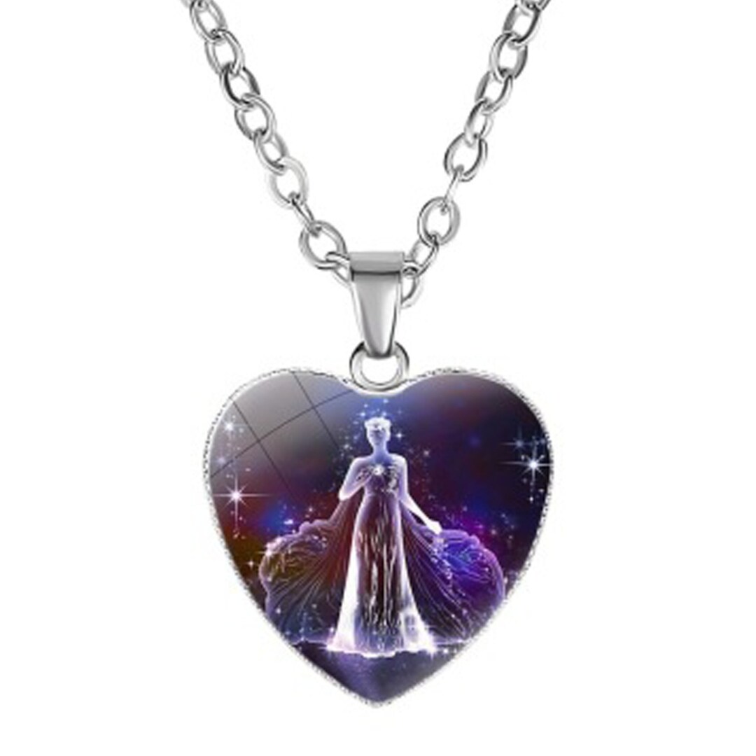Zodiac Heart Pendant Necklace for Her, Glass Heart Pendant, Mother's ...