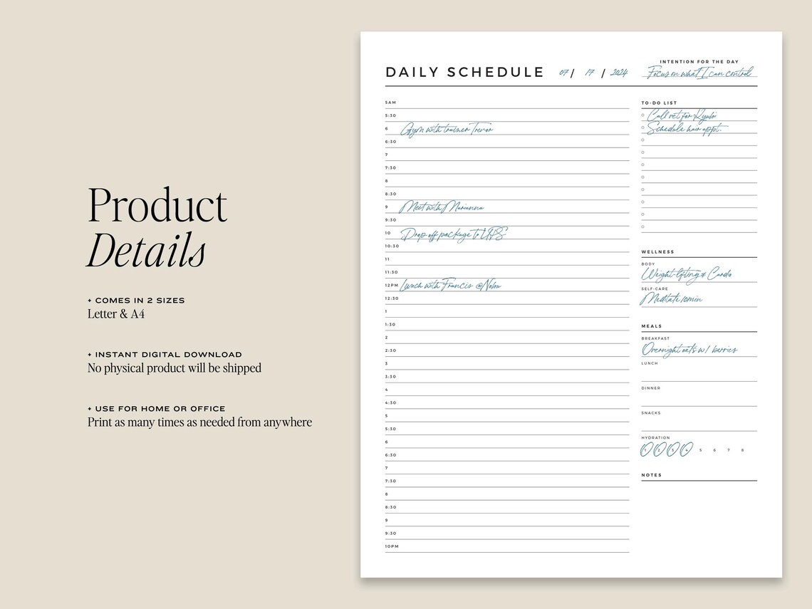 Daily Schedule Planner, Daily Overview, Productivity Planner, to Do ...