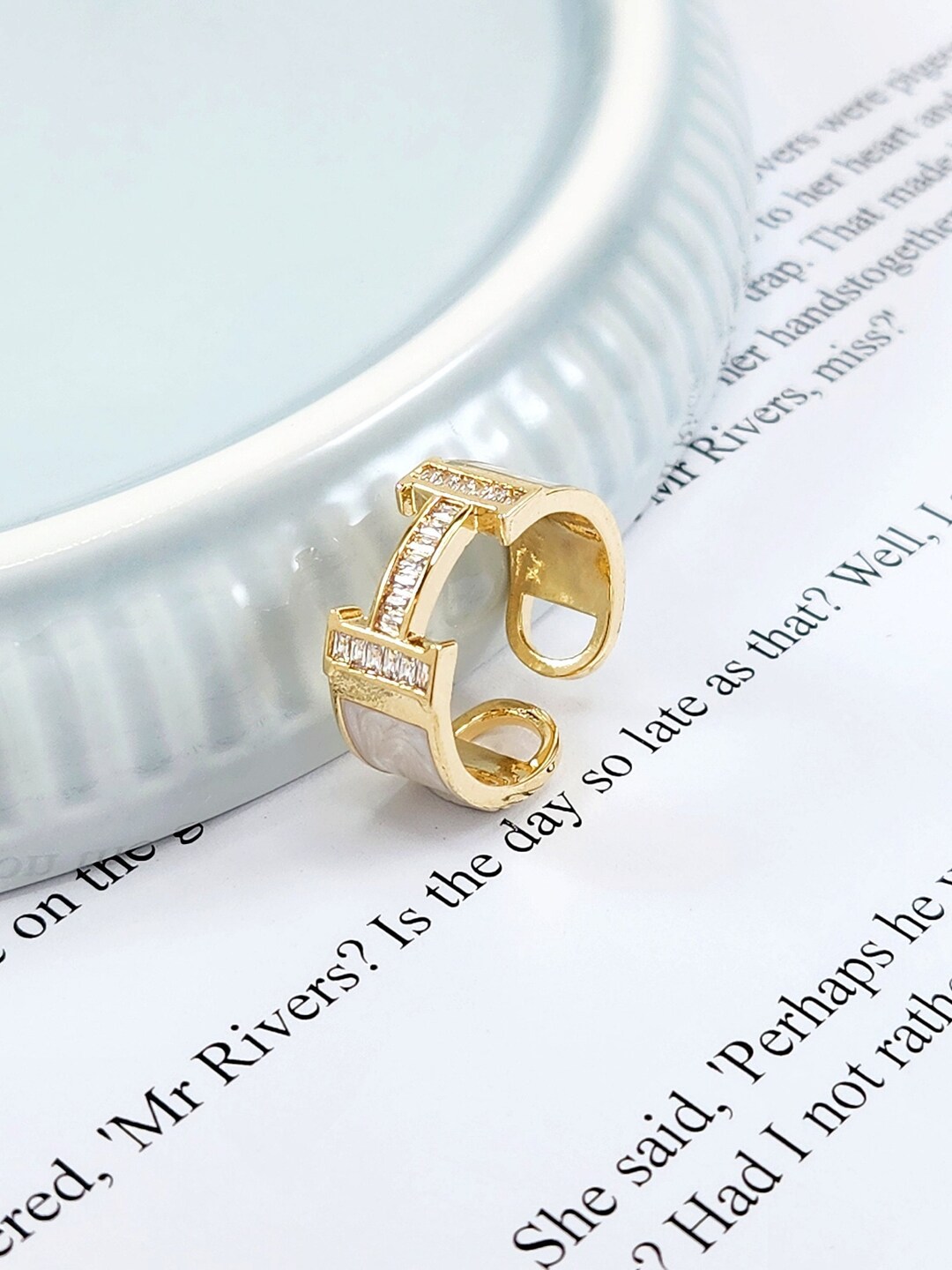 Minimalist Wide Band Ring, White Marble Ring, 925 Sterling Silver Rings ...