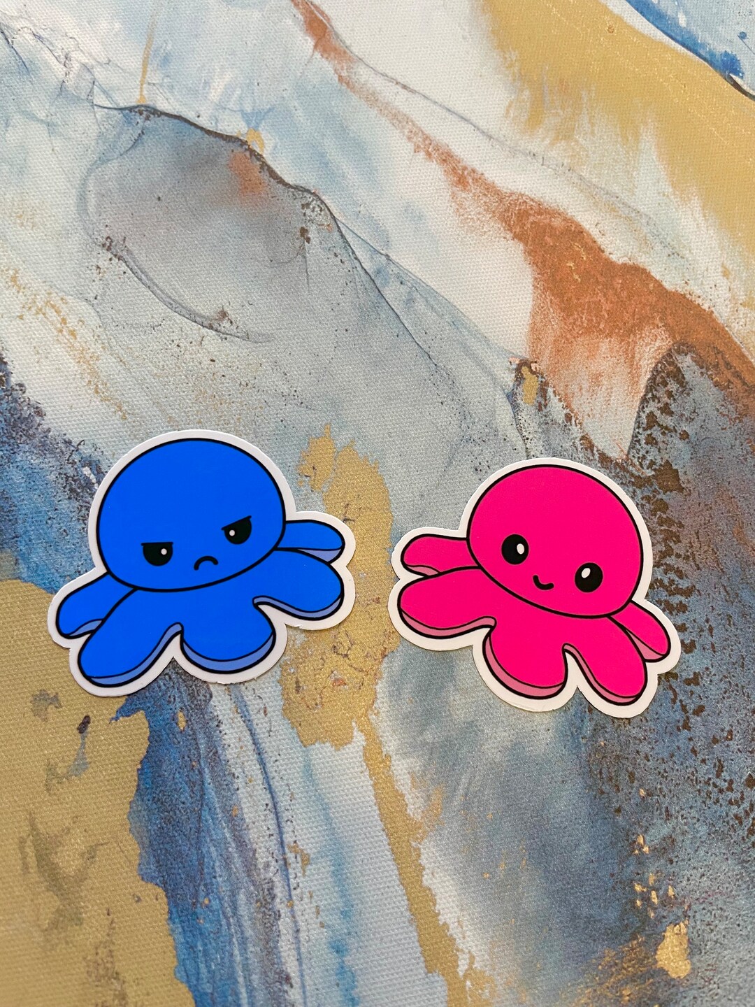 Happy and Mad Octopus Sticker I Gloss or Holographic Laminate L ...