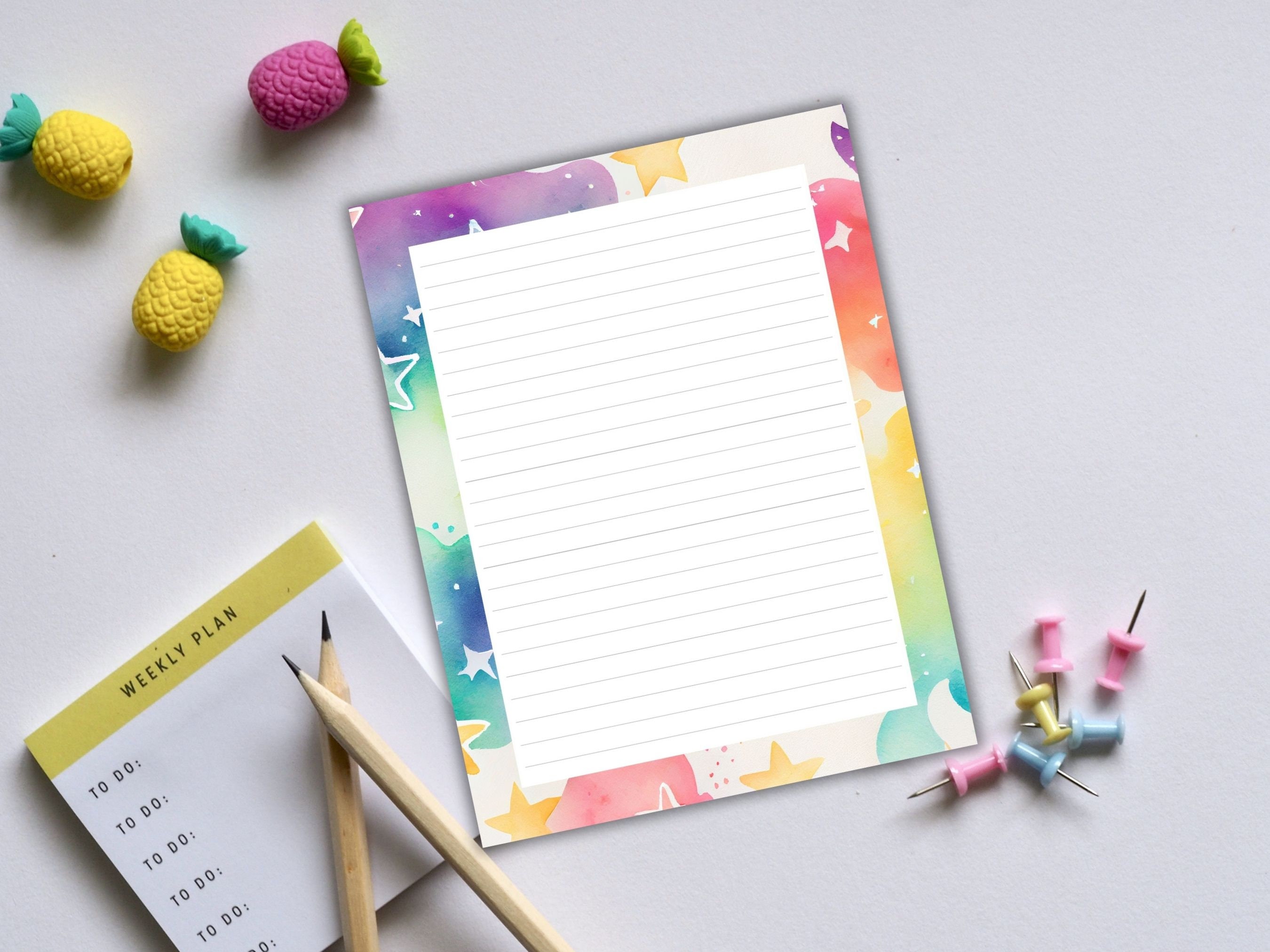Lined Rainbow Stationary 10 Page Variety Rainbow Writing Paper ...