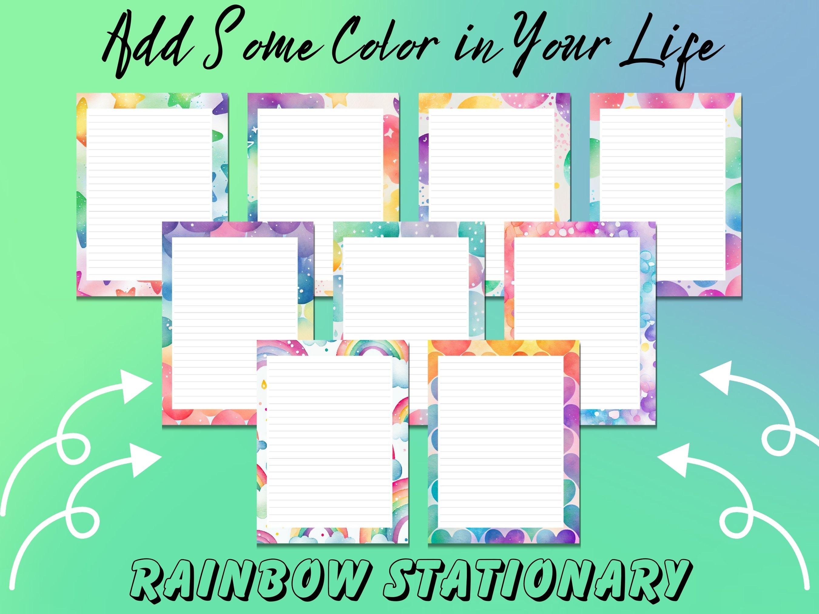 Lined Rainbow Stationary 10 Page Variety Rainbow Writing Paper ...