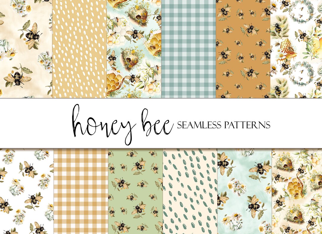Honey Bee Watercolor Seamless Patterns, Bee Seamless Patterns, Summer ...