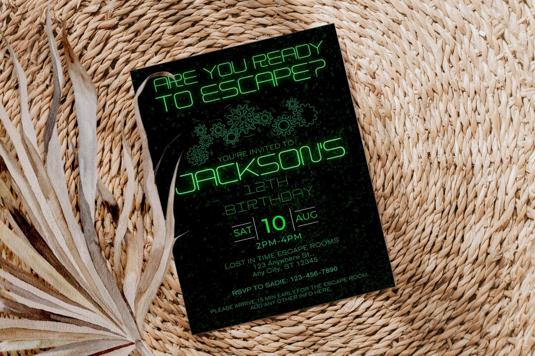 Editable Escape Room Birthday Invitation Digital for Kids, Neon ...