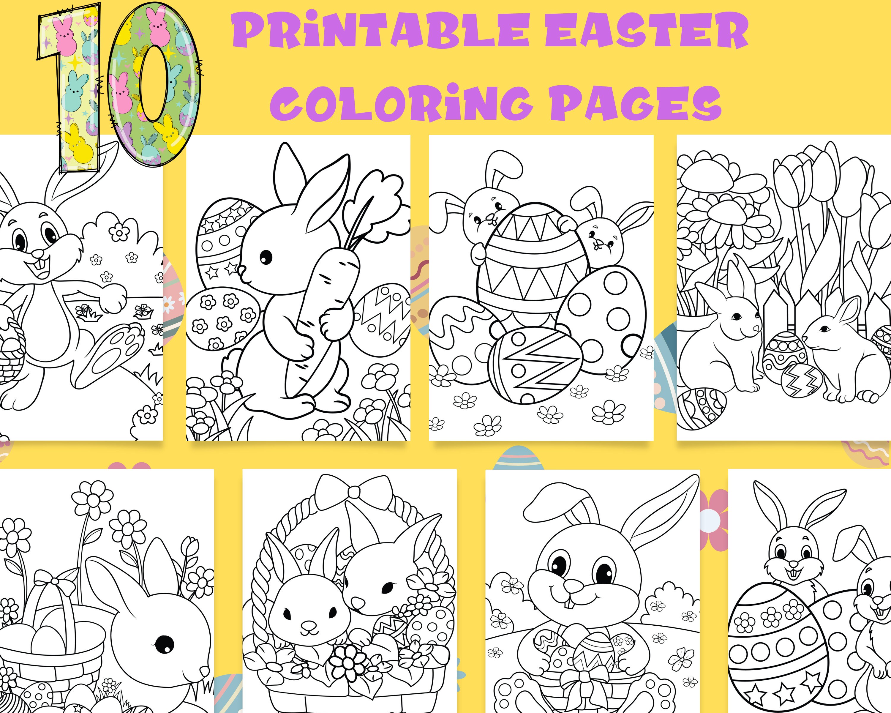 Easter Printable Coloring Pages for Kids, PDF File, (10 Pages Total ...