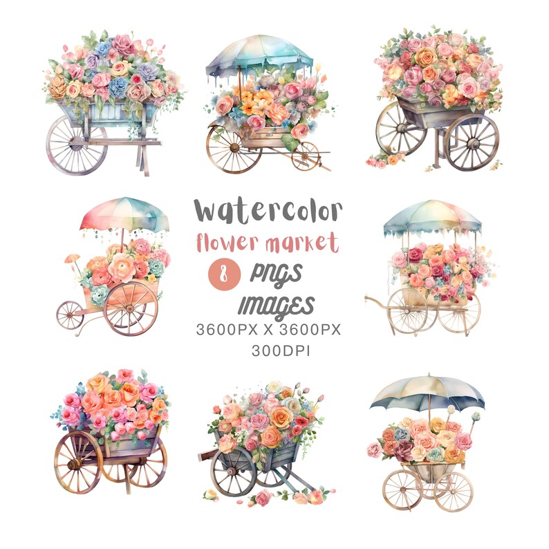 Watercolor Flower Market Clipart Bundle Commercial Use PNG - Etsy