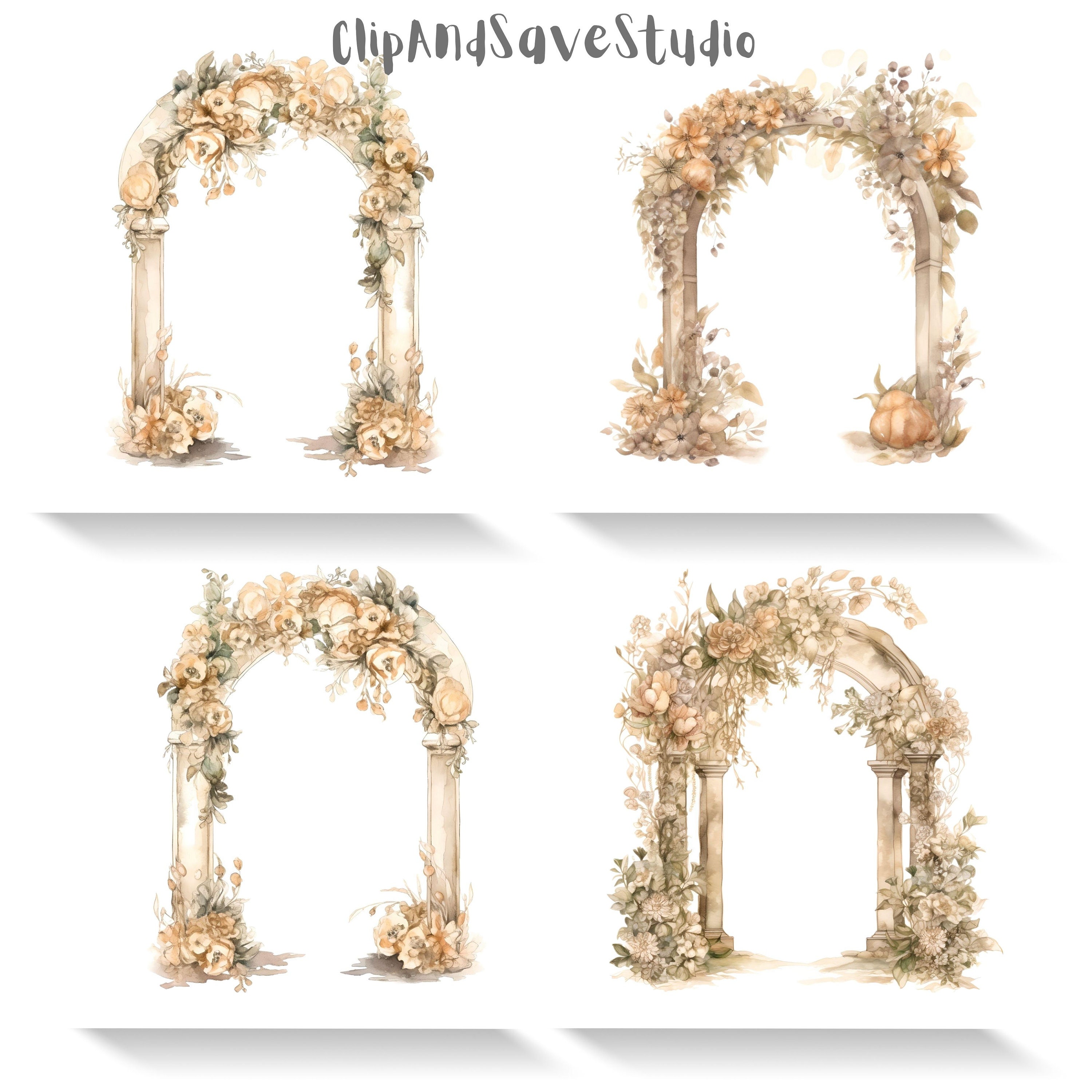 Watercolor Beige Wedding Arches Clipart Bundle for Commercial - Etsy