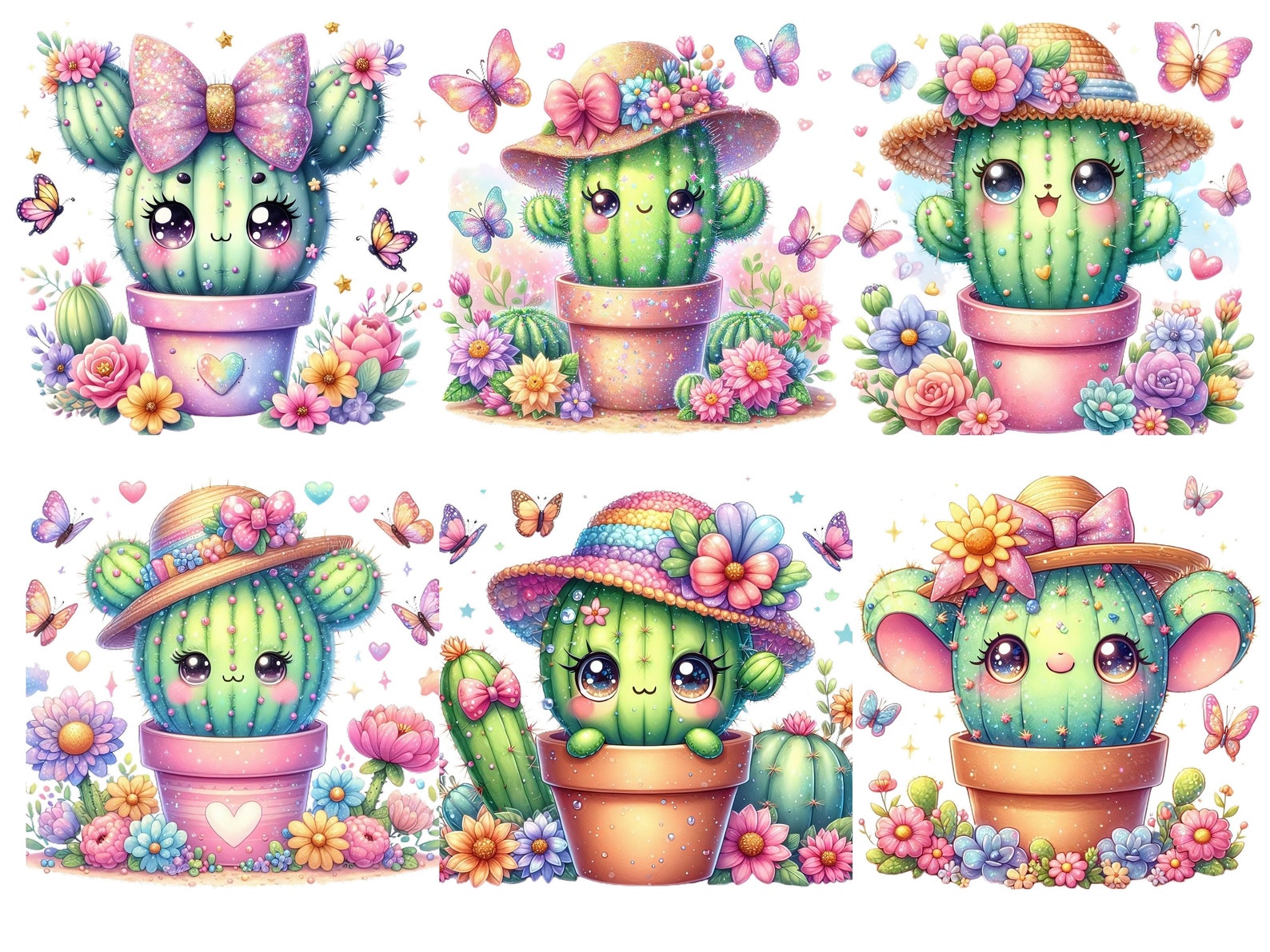 Spring Pastel Watercolor Clipart Bundle Glittery Kawaii Succulent ...